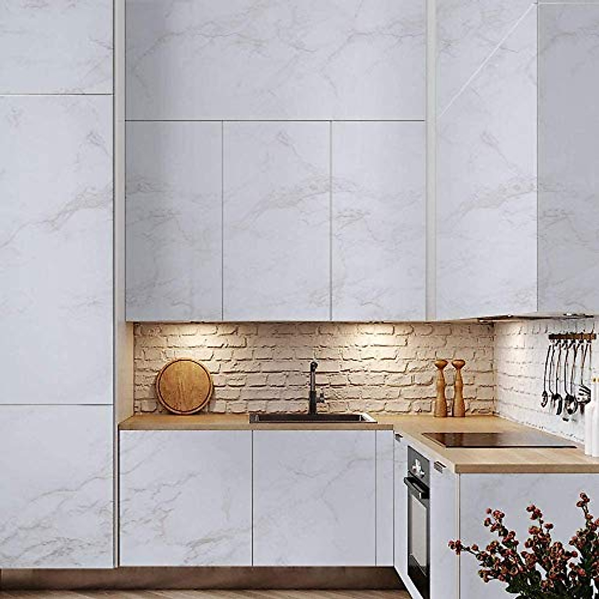 Marble Contact Paper 15.8" x197" Grey/White Wallpaper Marble Peel and Stick Countertops for Kitchen Waterproof Vinyl Self Adhesive Wallpaper Bathroom Cabinet Furniture Desk UpgradeThicker
