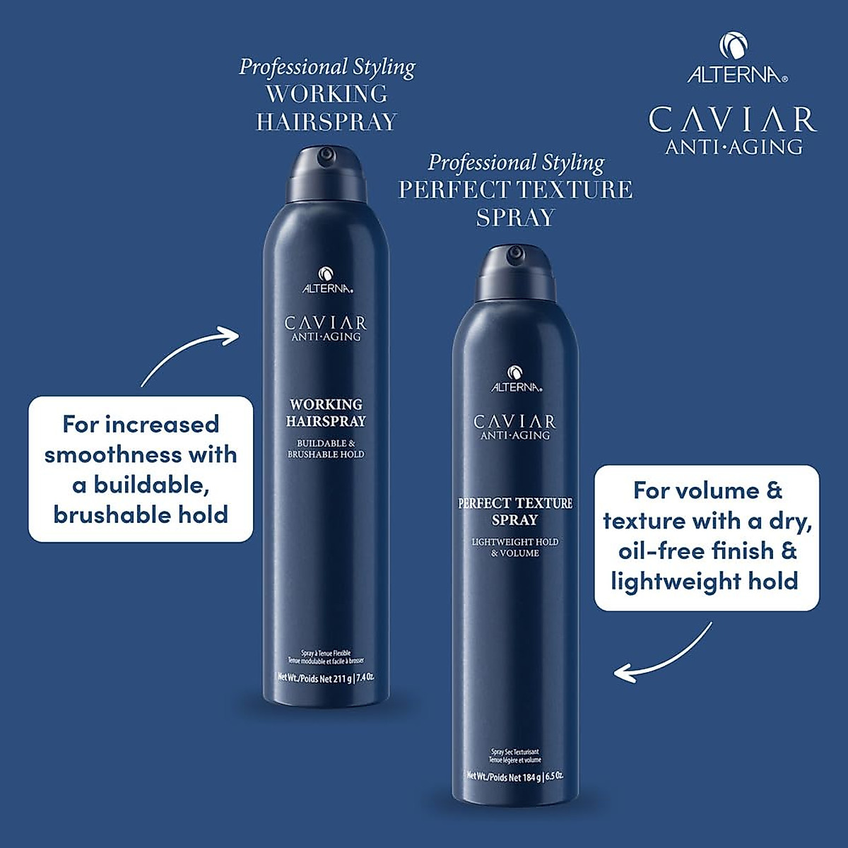 Alterna Caviar Anti-Aging Professional Styling Working Hair Spray | Ultra-dry, Brushable | Helps Control Frizz & Adds Shine | Sulfate Free | Nutmeg