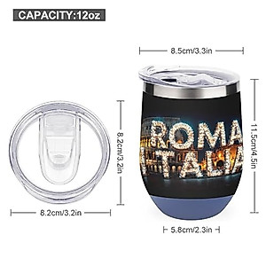 Roma Italia Funny Wine Tumbler 12 Oz Stainless Steel Insulated Mug Double Wall Water Cup with Lid