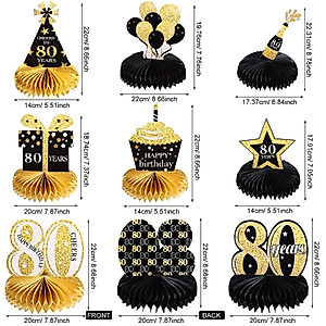8 Pieces 80th Birthday Table Decorations for Men and Women, Happy 80th Honeycomb Centerpieces Black Golden 1943 Aged Birthday Party Decorations Tables Toppers for 80 Years Party Supplies