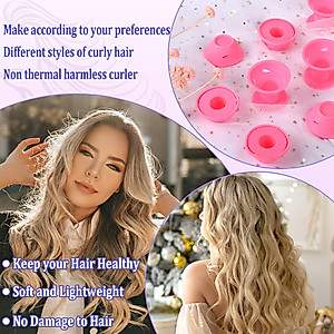 36 Pcs Magic Hair Rollers Heatless Silicone Hair Curlers 0.79 inch Self Grip DIY Hair Styles for Long Medium Short Hair Women Girls with 1 Net Cap 1 Zipper Bag 100 Rubber Bands Pink