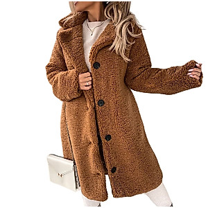 Vliolat Womens 2022 Winter Coats Fuzzy Fleece Long Hooded Jackets Button Down Faux Fur Warm Outwear with Pockets