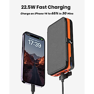 FEELLE Solar Charger 27000mAh, 22.5W Fast Charging Solar Power Bank 4 Solar Panels Portable Phone Charger PD QC 4.0 USB C External Battery Pack for iPhone Samaung iPad Outdoor