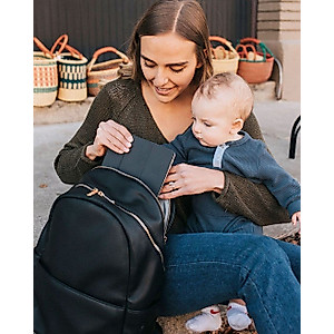 Little Unicorn Skyline Backpack – Diaper, Work, Travel Bag with Changing Pad - Premium Vegan Leather – Lightweight & Durable Design – 5 Interior Pockets – Easily Wipes Clean (Black)