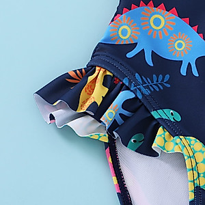 YOUNGER TREE Toddler Baby Girls Swimsuit Infant One Piece Bathing Suits Cute Dinosaur Beach Wear Sunsuit Ruffle Swimwear (12-18 Years, Navy Blue)