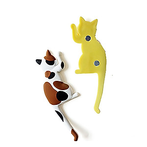 Comidox Cute Multifunction Cat Magnetic Refrigerator Sticker Fridge Magnet Hanging Hook 2 in 1 Gray cat/Black white cat/Yellow striped cat/Gray Yellow striped cat 4pcs