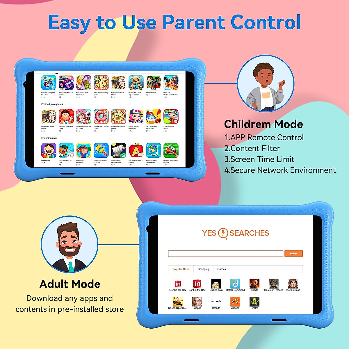 Okaysea Kids' Tablet 8-inch Tablet,2GB RAM 32GB ROM Android 12.0,1280 * 800 HD Display,4000mAh,Parental Controls, Bluetooth,WiFi, Dual Camera, Shockproof Stand Protective case (Blue)