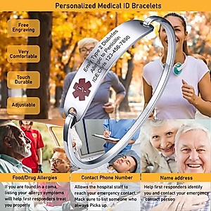 VNOX Medical Alert ID Bracelet - Custom Engraving Stainless Steel Medical Alert ID Bracelet for Women Girl,7"