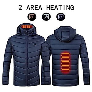 Women's Slim Fit Heated Jacket Quilted Coat Hooded Puffer Thick Down Heated Coat Outdoor Heating Vest Heated Jacket Blue