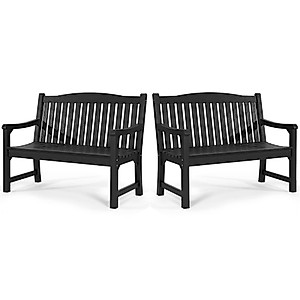 Outdoor Bench Set of 2 , All Weather Resistant Poly Lumber 2-Person Weatherproof Patio Garden Bench, Will not rot and fade, Outside Bench Suit for Garden, Porch ,Balcony, Poolside, Park - Black