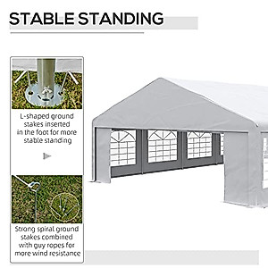 Outsunny 23' x 39' Party Tent & Carport, Large Outdoor Canopy Tent with Removable Sidewalls, 2 Doors and Windows, White Tents for Parties, Wedding, Events, BBQ Grill