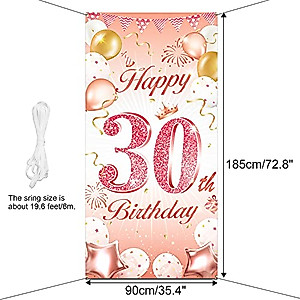DPKOW Rose Gold 30th Birthday Party Decoration for Woman, Rose Gold 30th Birthday Banner for Backdrop Door Decoration,30th Birthday Background Banner for Garden Wall Decoration, 185 x 90cm Fabric