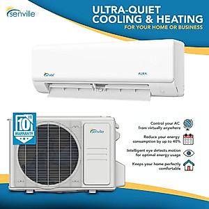 Senville AURA Series Mini Split Air Conditioner Inverter Heat Pump, 24000 BTU, Works with Alexa, Energy Star, White