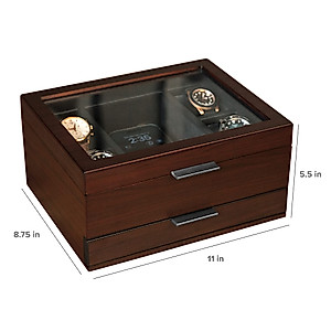 CASE ELEGANCE Monogrammed 8 Slot Watch Box Case Organizer for Men, Cherry Wood Walnut Finish, Watch Display Case, Modular Valet Tray, Compatible with Apple Watch Stand, Accessory Drawer, Pillow Stands