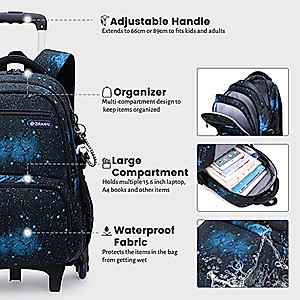 Amythe Rolling Backpack for Kids Teenagers, Casual Laptop Backpack - Lightweight, Waterproof,Tear-Resistant, Six-Wheeled for Easy Transport，Travel Luggage Backpack