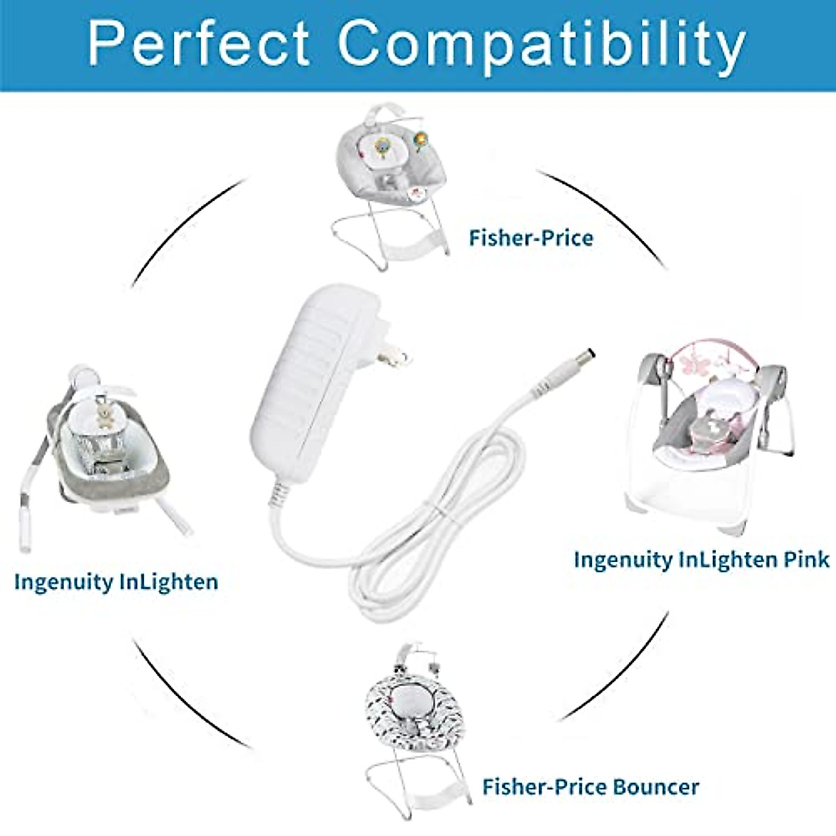 YANZHI Power Cord for Ingenuity/Fisher Price Baby Swing, [6V, 6.6ft] Snugapuppy Power Cord