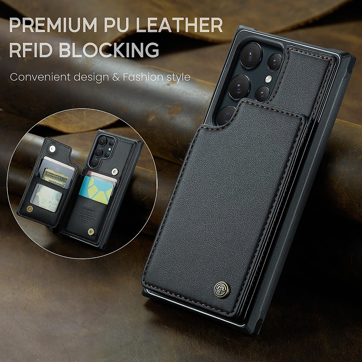 Vinich for Samsung Galaxy S22 Ultra Wallet Case with Card Holder, RFID Blocking Credit Slots Kickstand Shockproof Phone Cover for Women Men, Black