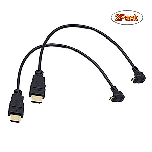 Angled Micro HDMI to Standard HDMI Cable;Seadream 2Pack 1Foot 90 Degree Up Angle Micro HDMI Male to HDMI Male Cable Connector (2Pack Up Angled)