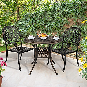 VINGLI Patio Dining Table, Patio Table with Umbrella Hole Outdoor Dining Table, Cast Aluminum Outdoor Bistro Table Outdoor Furniture Garden Table (35.4”Diax29.5”H)