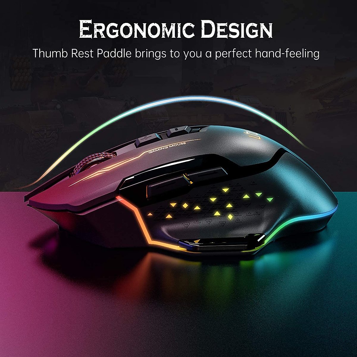 UHURU Wireless Gaming Mouse, Wired and Wireless Dual Modes Rechargeable RGB Gaming Mouse with 7 Programmable Buttons, Ergonomic and 5 Adjustable DPI Levels up to 10000 DPI for PC Laptop Gamer （WM-07）