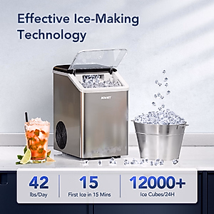KOVIET Nugget Ice Makers Countertop, Soft Pebble Ice Machine, Chewable Crushed Pellet Ice 42lbs/Day, Self-Cleaning Drainpipe Ice Maker for Party, Home, Kitchen, Bar, Office, Silver Gray
