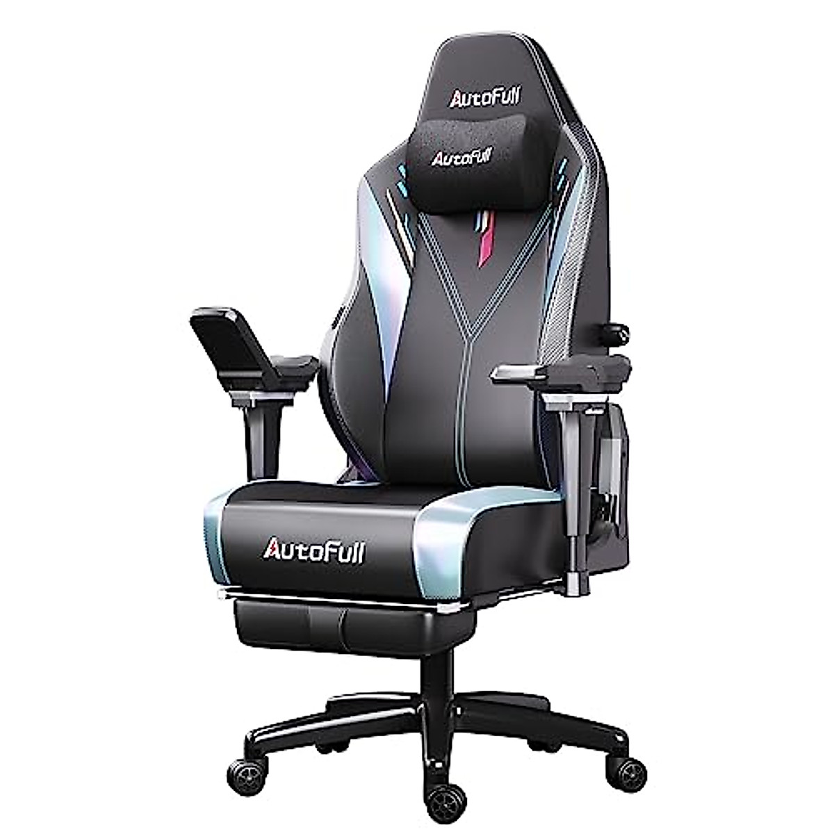 AutoFull M6 RGB Gaming Chair Ergonomic Office Chair with 6D Adjustable Armrests and Built-in Adjustable Lumbar Support PU Leather PC Chair for Adults with Footrest,Black