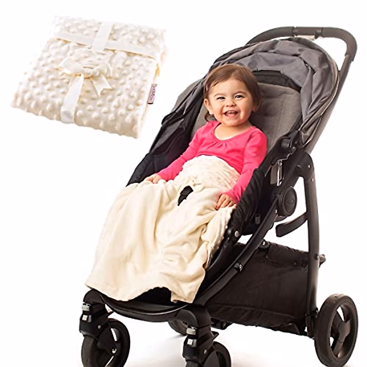 Non-Slip Stroller Blanket - Stays in Place, Off The Floor, Out of Stroller Wheels. Light Spring Soft Cream Baby Blanket for Infant and Toddlers, Universal Fit for All Strollers and Car Seat