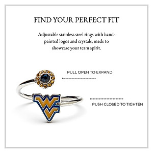 Stone Armory West Virgina Mountaineers Gifts for Women - West Virginia Logo Ring with Crystals - Hypoallergenic and Adjustable Sizes 5-12 - Womens WVU Gifts and WV Gear