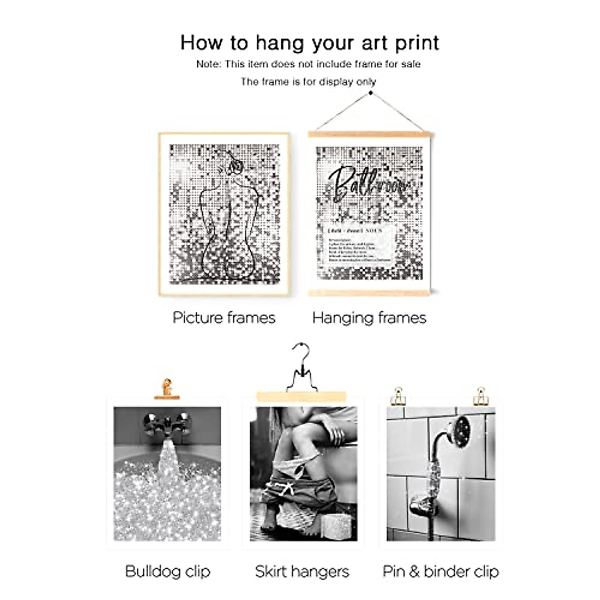 SIKYUCOR Bath Wall Decor Funny Bathroom Wall Art Prints Glam Glitter Tissue Toilet Paper Artwork Wall Black and White Silver Grey Modern Fashion Minimalist Lines Art Decor (8"x10" UNFRAMED)