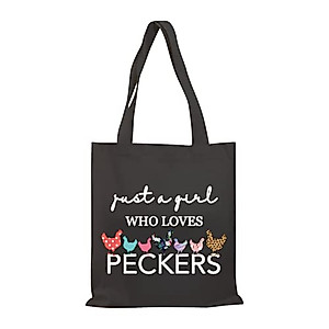 BDPWSS Chicken Lover Tote Bag Just a Girl Who Loves Peckers Funny Chicken Farmer Gift Bag (Girl love Peckers TGbl 2)