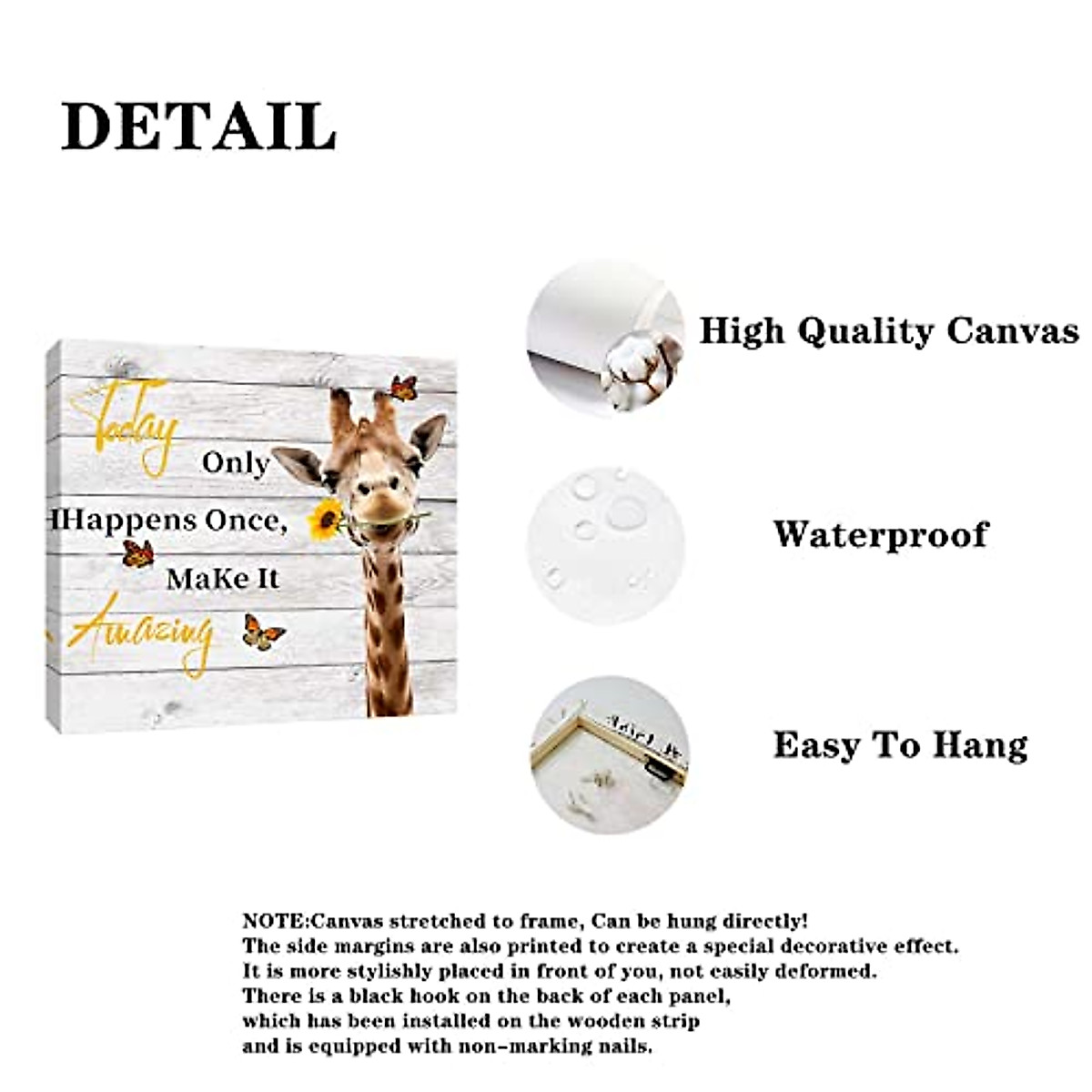 FOTRIC Giraffe Wall Art Decor Cute Giraffe Sunflower Butterfly Picture Wall Decor Home Kids Room Nursery Decor Animal Canvas Wall Art Framed Painting (Wooden frame8''x8'',GIRAFFE)