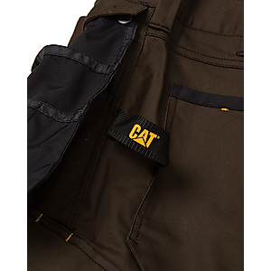 Caterpillar Men's H2O Defender Water Resistant Work Pants with Reinforced Knees, Bellowed Cargo Pocket and Tool Bags, Dark Earth/Black, 34/30