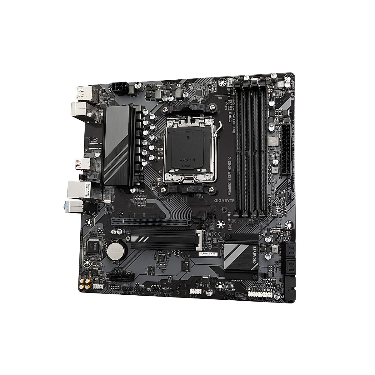 GIGABYTE A620M GAMING X (AM5/ LGA 1718/ AMD/ A620/ Micro ATX/ 5-Year Warranty/ DDR5/ PCIe 4.0 M.2/ PCIe 4.0/ USB 3.2 Gen1x2 Type-C/Realtek 1GbE LAN/Q-Flash Plus/PCIe EZ-Latch/Motherboard)