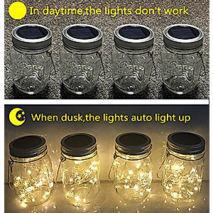 Solar Mason Jar Lights, 4 Pack 30 Leds Waterproof Fairy Firefly String Lights Build-in Glass Mason Jar, Best Patio Garden Decor Solar Hanging Lanterns Outdoor Warm White (4 Pack-Mason Jars Included)