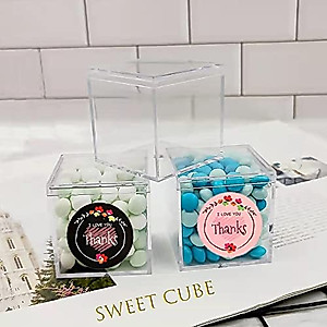 DKAOVH 3 Packs Clear Favor Boxes With Lid,food grade acrylic box, Plastic Gift Box,2.5x2.5x2.5 Inch, Square, Mother’s Day gift box, Birthday Present and Candy packing box,includes Sticker