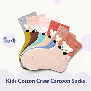 Toddler Girls Cotton Socks Kids Colorful Quarter Socks Cartoon Seamless Dress Socks for Girls 6 Pack 4-6 Years