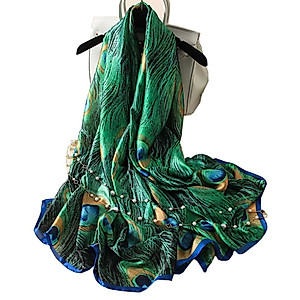 X&F Women's Fashion Peacock Feather Prints Long Scarf Summer Wrap Shawls