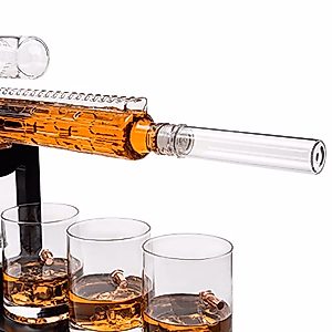 AR15 Whiskey Decanter Set - Limited Edition with Silencer Stopper - 640ml & 4 310 mL Bullet Glasses - Unique Gift - Drinking Party Accessory, Handmade Sniper Gun Liquor Decanter, Tik Tok Gun Decanter
