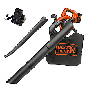 BLACK+DECKER 40V Cordless Leaf Blower Kit, 120 mph Air Speed, 6-Speed Dial, Built-In Scraper, With Collection Bag, Battery and Charger Included (LSWV36)