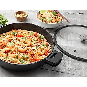 ZAVOR Noir 6 Qt Sauté Pan - Premium Cast Aluminum with Titanium-based Nonstick Ceramic Coating & Removable Handles - Ultra Lightweight - Oven & Induction Ready | Noir Collection (ZCWNR37)