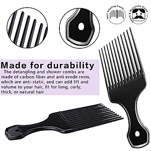 Patelai 3 Pieces Wide-Tooth Comb Detangling Shower Comb Set, Carbon Fiber Pick Barber Brush Tool for Beard, Long, Thick, Curly Afro Hair