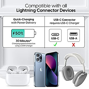 TALK WORKS USB C to Lightning Cable iPhone Charger 3ft Short Heavy Duty Cord - Fast Charging Power Delivery PD MFI Certified for Apple iPhone 13, 12, 11, XR, XS, X, 8, 7, 6, 5, SE, iPad - White