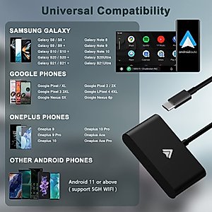WQQBFF Wireless Android Auto Car Adapter，Android Phones Converts Wired Android Auto to Wireless - Direct Plug-in Type-c Adapter， Android Auto Wireless Adapter AI Box for Car with OEM（Black）