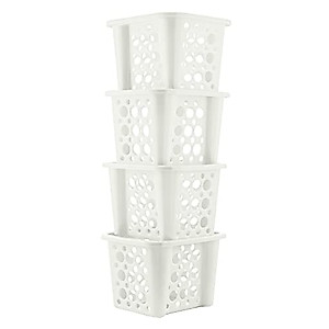 Organize Your Home Mini Stackable White Storage Containers with Open Tops, 4 Pack, Great Organizing Bins for Pantry, Closet, Bedroom, and all Storage, 7.6” x 6.7” x 5.3”