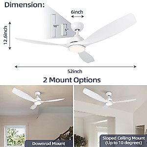 SODSEA 52 Inch Ceiling Fan with Lights, white Modern Ceiling Fan with Remote/APP Control Dimmable 3-Color Temperature,2 Rods, ceiling fan with lights remote control.for Indoor/Outdoor…