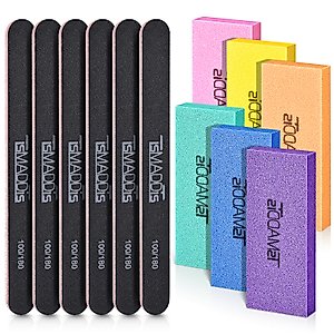 TsMADDTs Nail Files and Buffers Set with 6PCS Rectangular Buffers and 6PCS Black 100 180 Grit Files, Professional Nail Care Tools Kit for Women and Girls