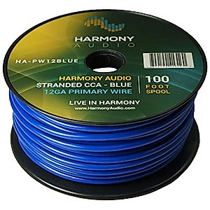Harmony Audio HA-PW12BLUE Primary Single Conductor 12 Gauge Blue Power or Ground Wire Roll 100 Feet Cable for Car Audio/Trailer/Model Train/Remote