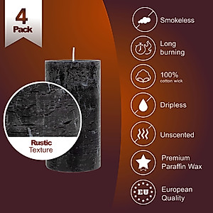 SPAAS Rustic Black Pillar Candles - 2.8" X 5" Unscented Black Candles - 4 Pack Rustic Halloween Candles for Black Home Decor, Halloween Decor, Wedding, Spa, Holidays, Restaurants