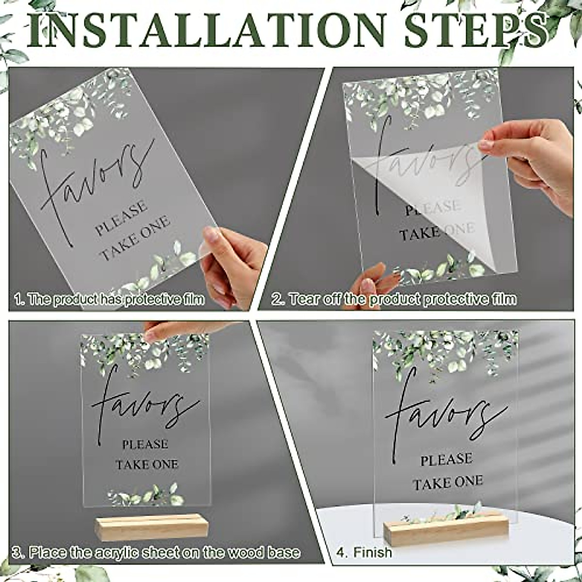 4 Pcs Acrylic Wedding Signs for Ceremony and Reception 8 x 6 Inch Wedding Reception Signs with Wooden Stand Memorial Reserved Table Signs Clear Cards and Gifts Sign for Wedding Guest Book Signs