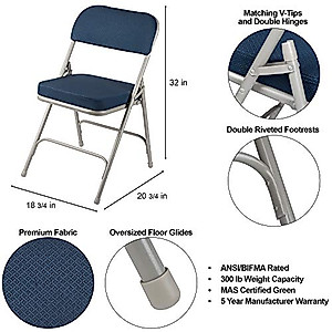 OEF Furnishings 2 Pack Fabric Upholstered 2" Cushion Folding Chair, Blue